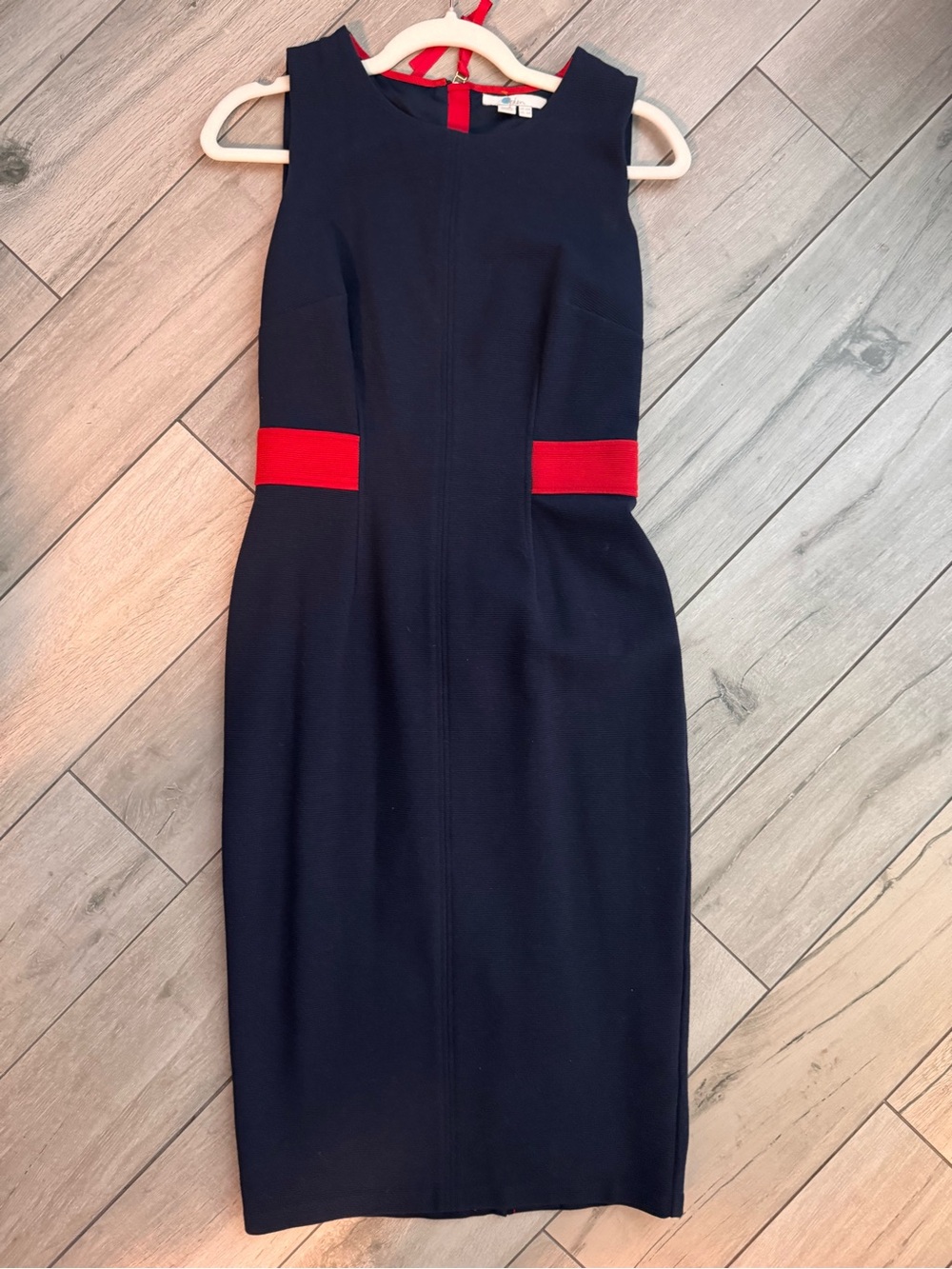 Boden | Dresses | Boden Navy Midi Sheath Dress With Red Waist Bands ...